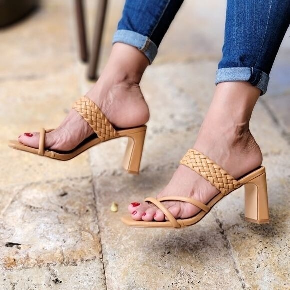 Natural Color Women’s Faux Leather Braided Open Toe Slide Sandals Block ...