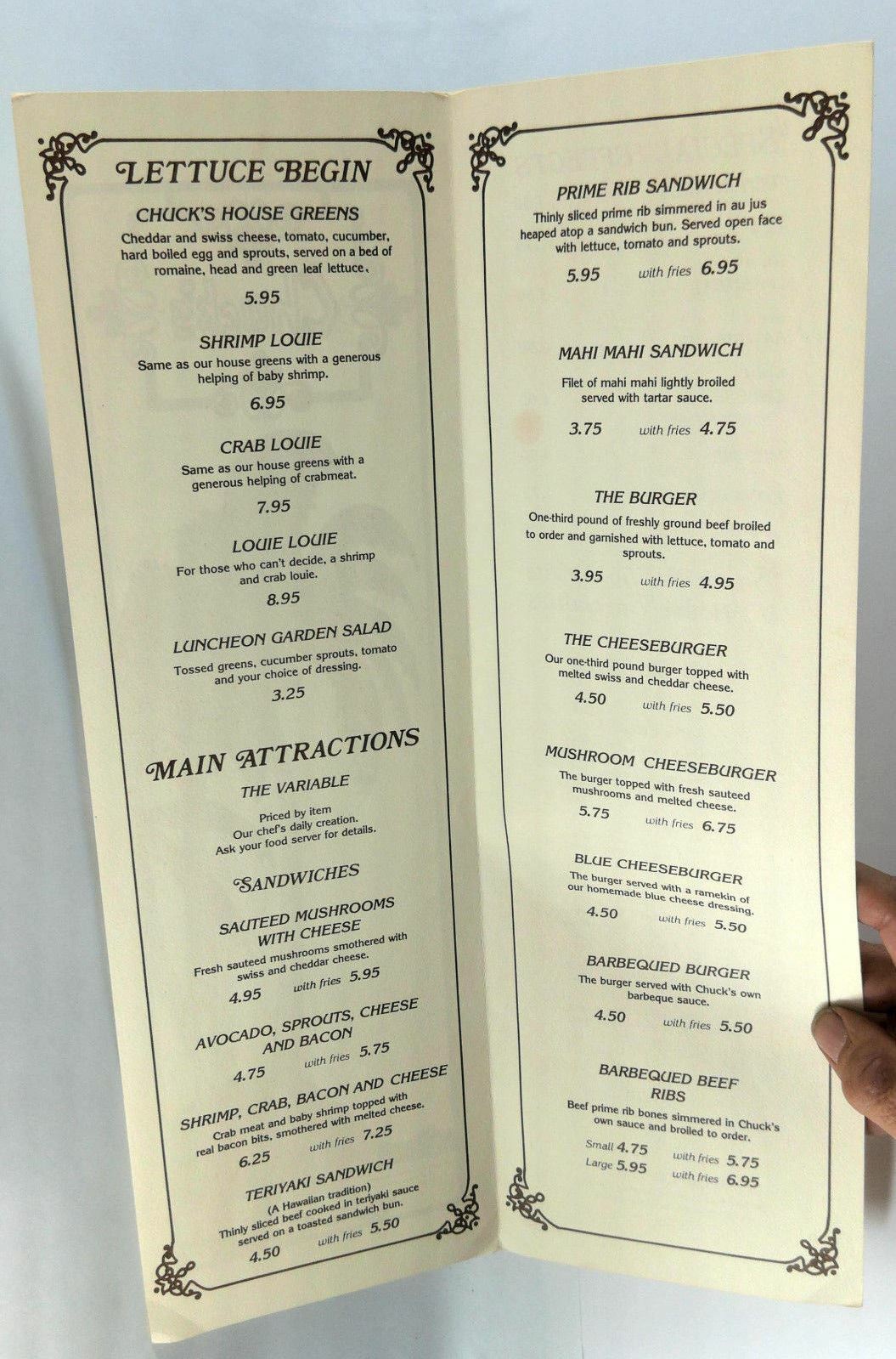 1980's Original Vintage Lunch Menu CHUCK'S Steak House Waikiki Hawaii ...