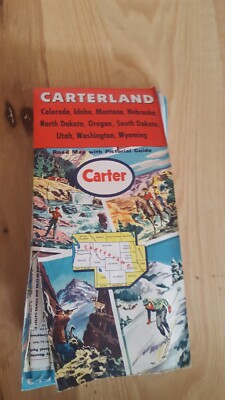 Carterland Carter Gas VTG 1957 Folded Road Pictorial Map CO ID MT NE ND ...