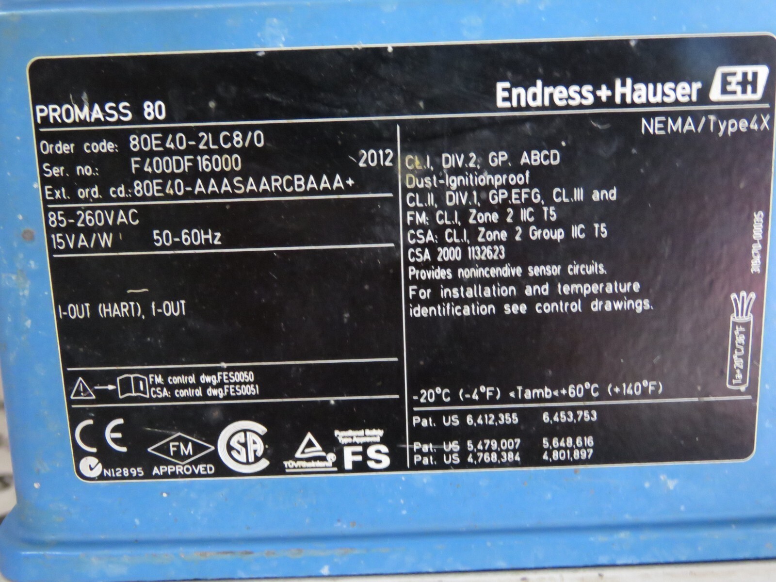 ENDRESS + HAUSER PROMASS 80 TRANSMITTER 80E40-2LC8/0 USED | eBay