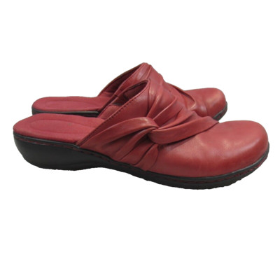 Clarks Collection Mules Womens Size 9 M Maroon Leather Clogs Slip On ...