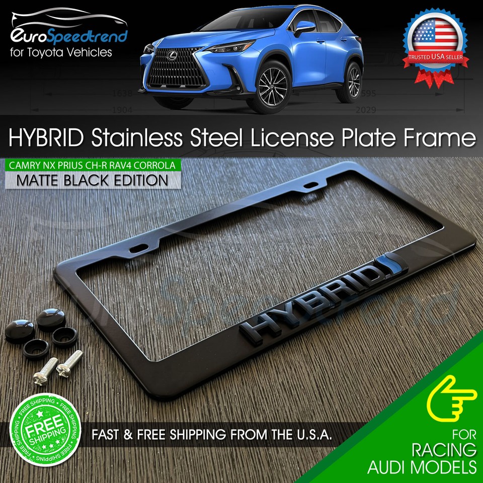 Black HYBRID License Matte Black Plate Frame Logo Front or Rear 3D ...