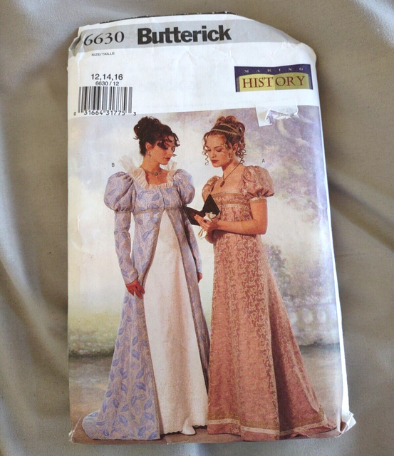 Butterick 6630 Regency Jane Austen Costume Coat Dress Pattern Sz 12 ...