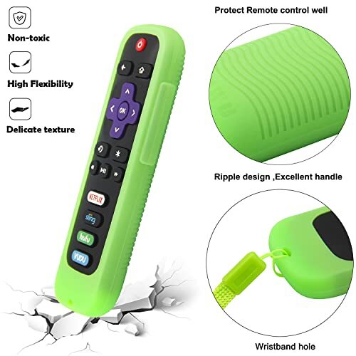 2 Pack Glow In The Dark Remote Cover Anti-Slip for Roku, Green & Blue ...