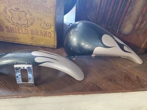 Paint Set Flames Harley Softail Custom Chopper 180 Rear Stretched Gas ...