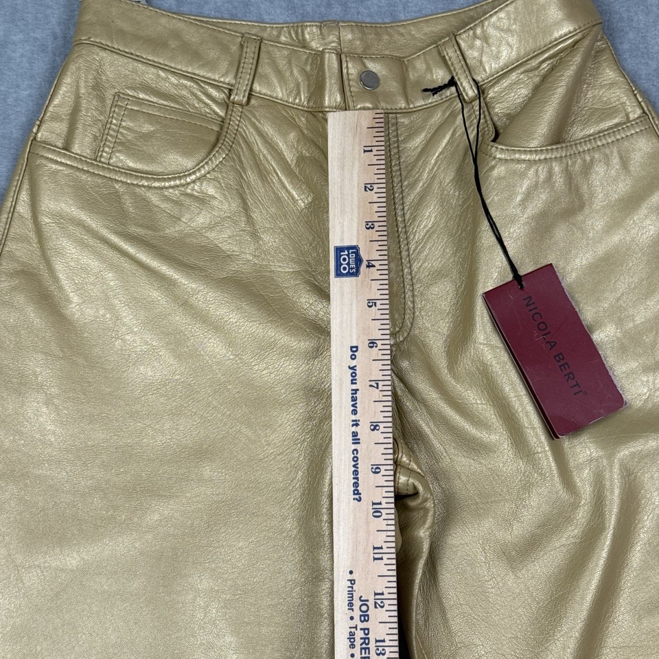 Nicola Berti Pants Womens 8 Gold Genuine Italian Leather Straight Leg ...