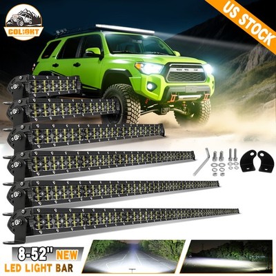 8 14 22 32 42 52" inch 6D Straight Dual Row LED Light Bar Spot Truck ...