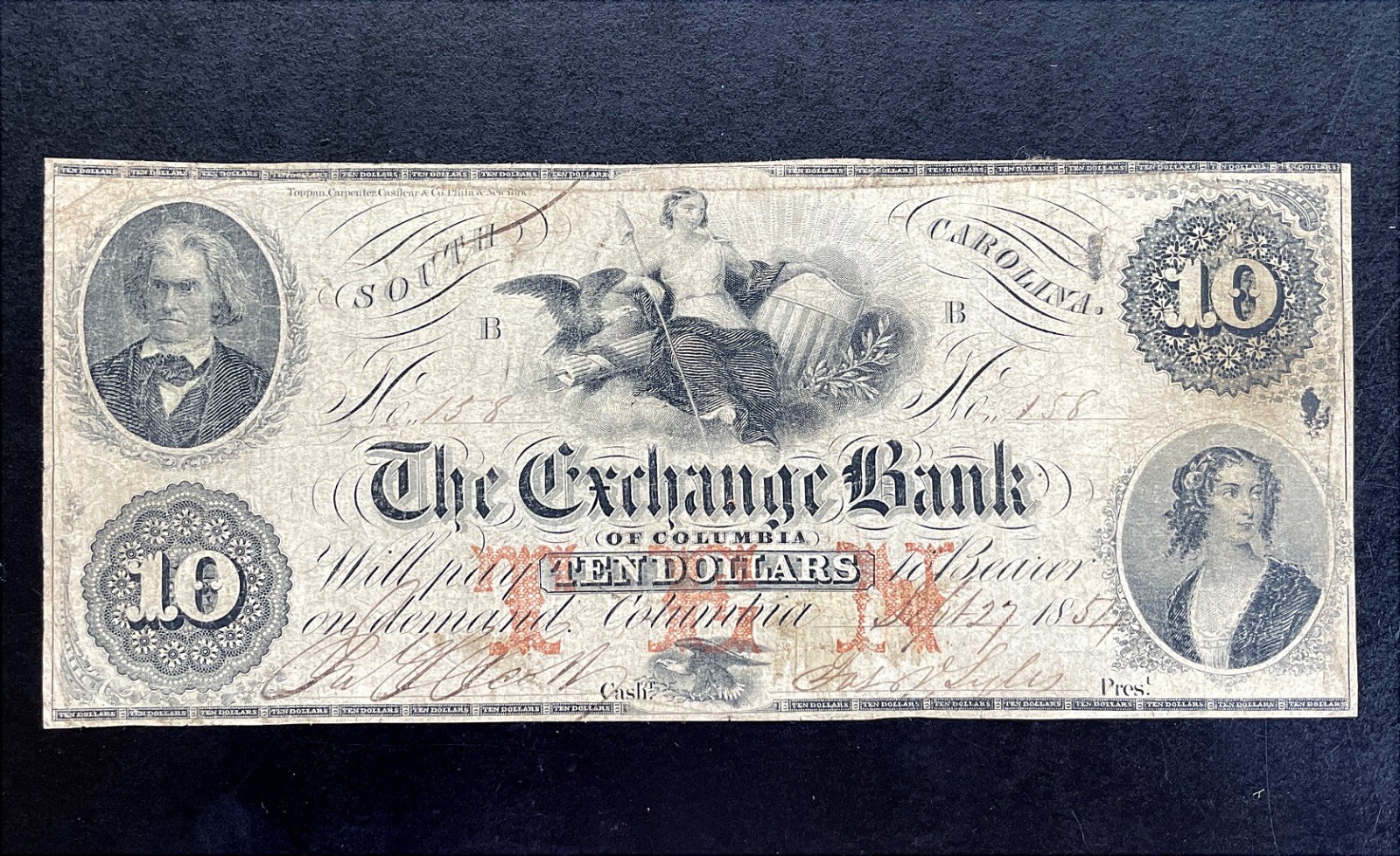 Obsolete Currency – The Exchange Bank of Columbia $10 Cash Note 1854 ...