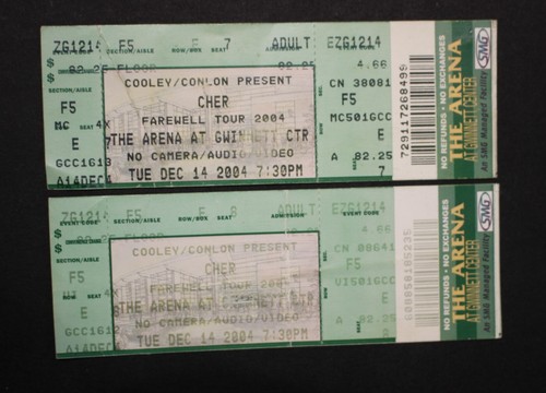 CHER Concert Ticket Stubs - Farewell Tour 2004 - The Arena At Gwinnett ...