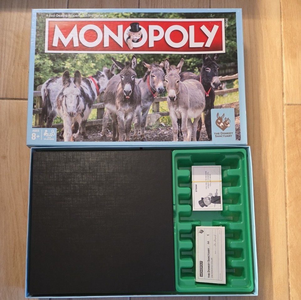 Monopoly The Donkey Sanctuary Edition Board Game, inside everything is ...