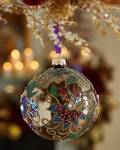 NEW Grey Opal Christmas Ornament with Multicolor Flower Neiman Marcus ...