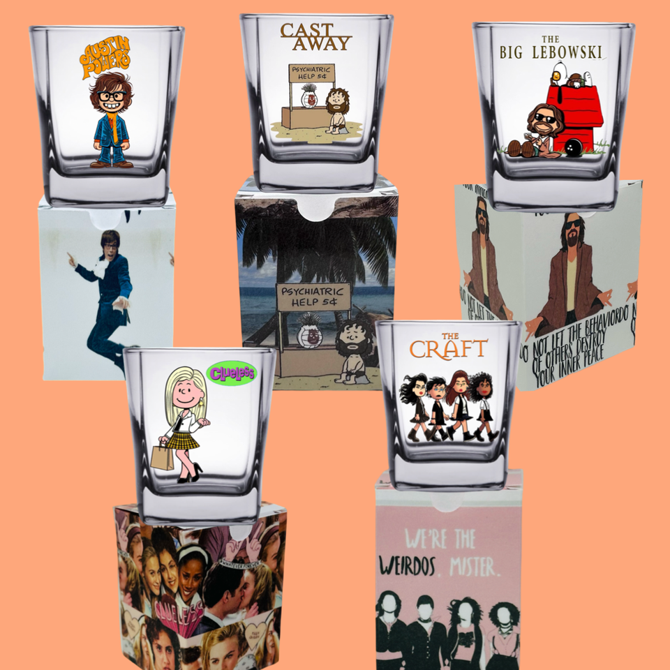 90'S/2000 MOVIES /PEANUTS Characters theme SHOT Glasses w/BOX | eBay