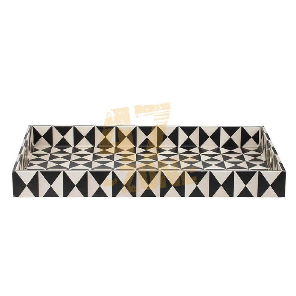S/2 Hanley Geometric Trays Black White Indoor Outdoor Tabletop Home ...