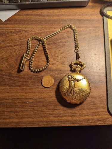 MILAN GOLD-COLURED POCKET WATCH AND CHAIN, USED, NEEDS BATTERY | eBay