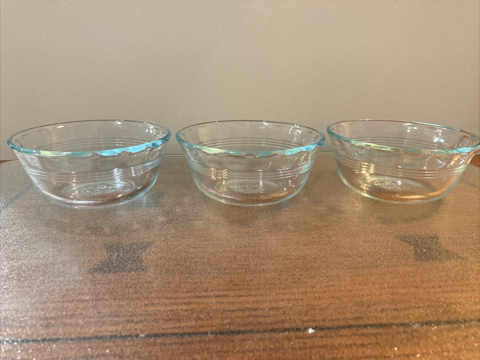 PYREX 464 Green Tint Glass Smooth Edge Lot of 3 Custard Cups Ramekins 4 ...
