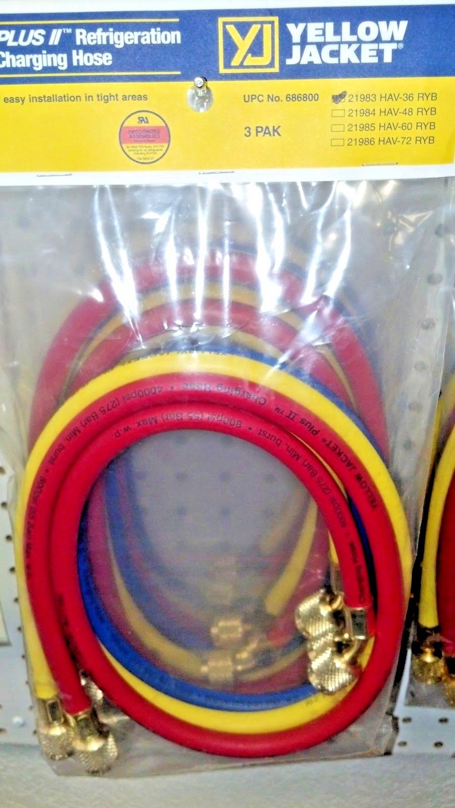 YELLOW JACKET, REFRIGERATION, Charging Hose Set 36" Yellow, Blue & Red ...