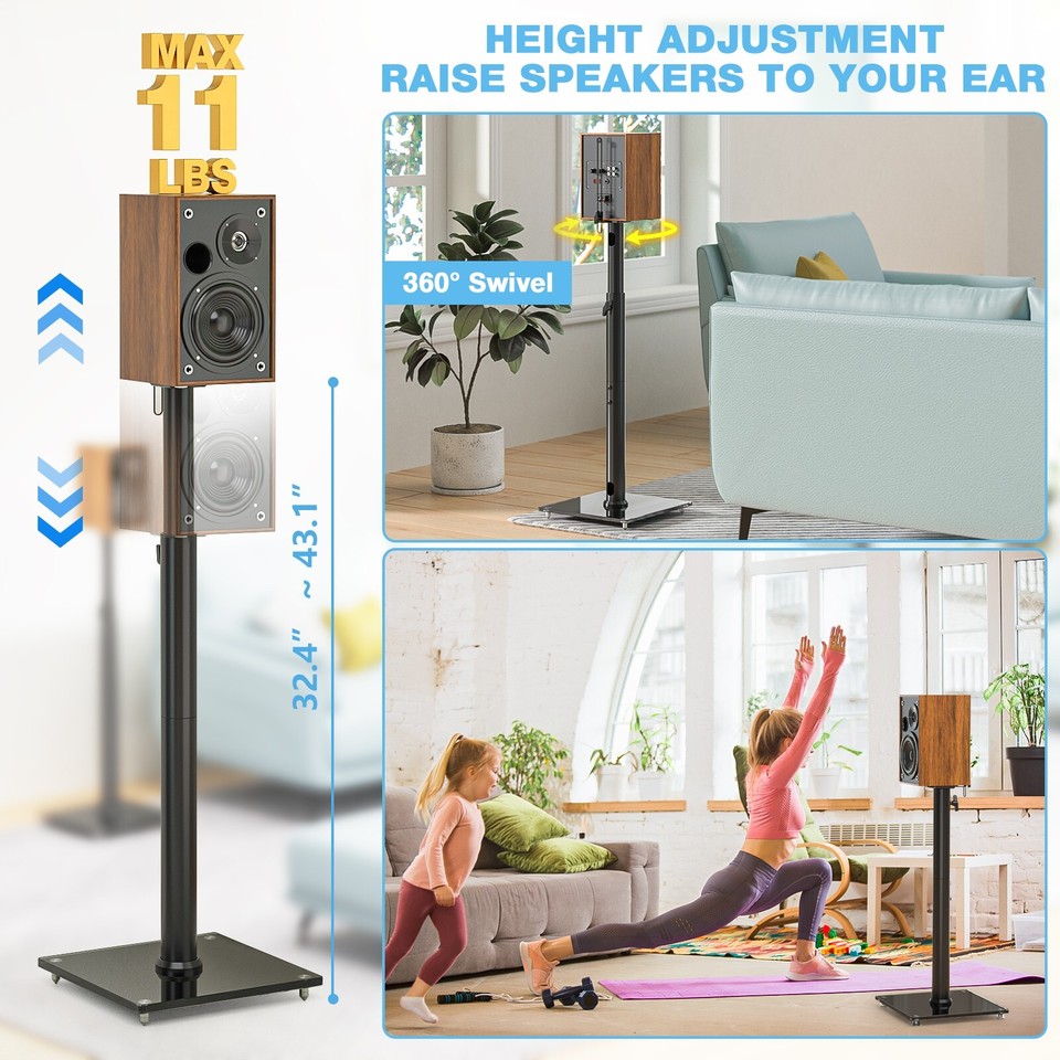 Speaker Stands Pair 32.4-43 Inch Height Adjustable Stands for Bookshelf ...