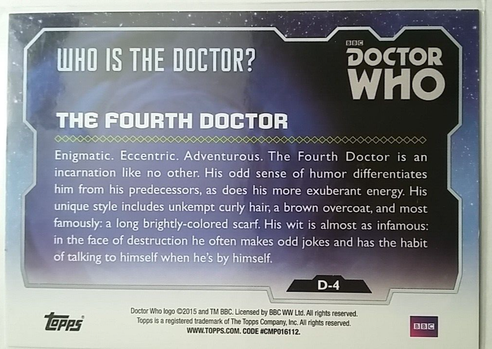 Doctor Who 2015 Topps Who Is the Doctor? Chase Card #D-2 The Second ...