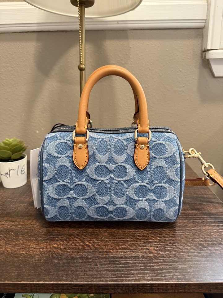COACH Mini Rowan Crossbody Bag Signature Denim Logo Handbag CDQ36 NWT ...