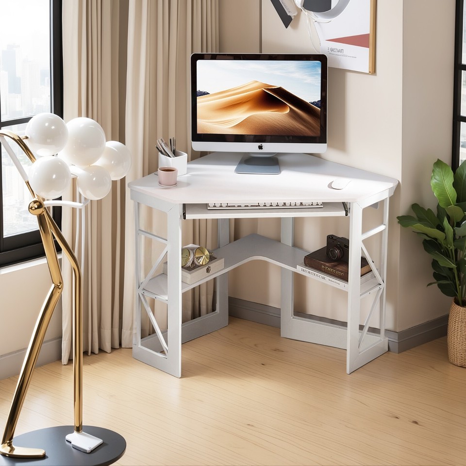 Triangle Corner Computer Desk Small Spaces Home Office Desk Laptop Work ...
