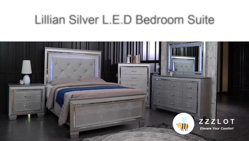 NEW Silver Gray LED Queen King 5PC Bedroom Set Modern Glam Furniture B ...