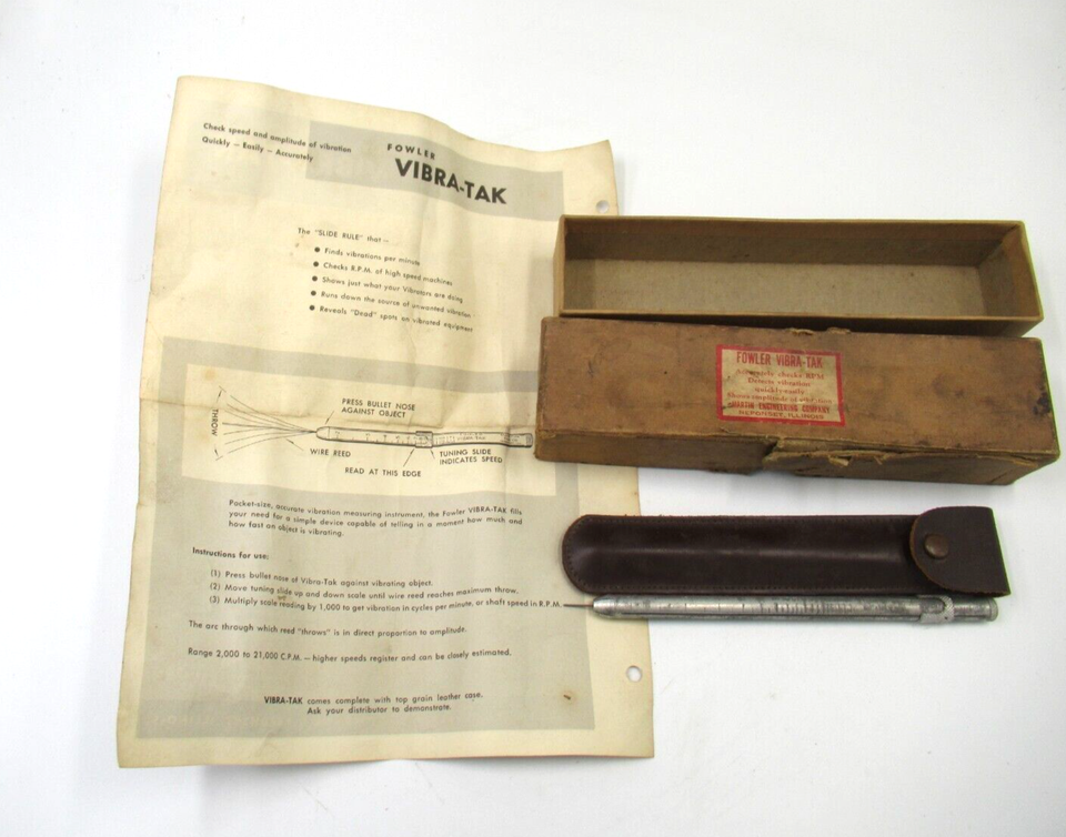 VTG Fowler VIBRA-TAK Auto-Mechanical Tachometer Tool in Leather case ...