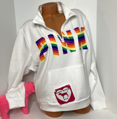 Victorias Secret PINK XXL Logo Quarter Zip Sweatshirt Pride Rainbow ...