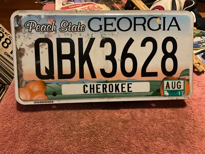 Georgia "Peach State" Flat License Plate Cherokee County 2017 QBK3628 ...