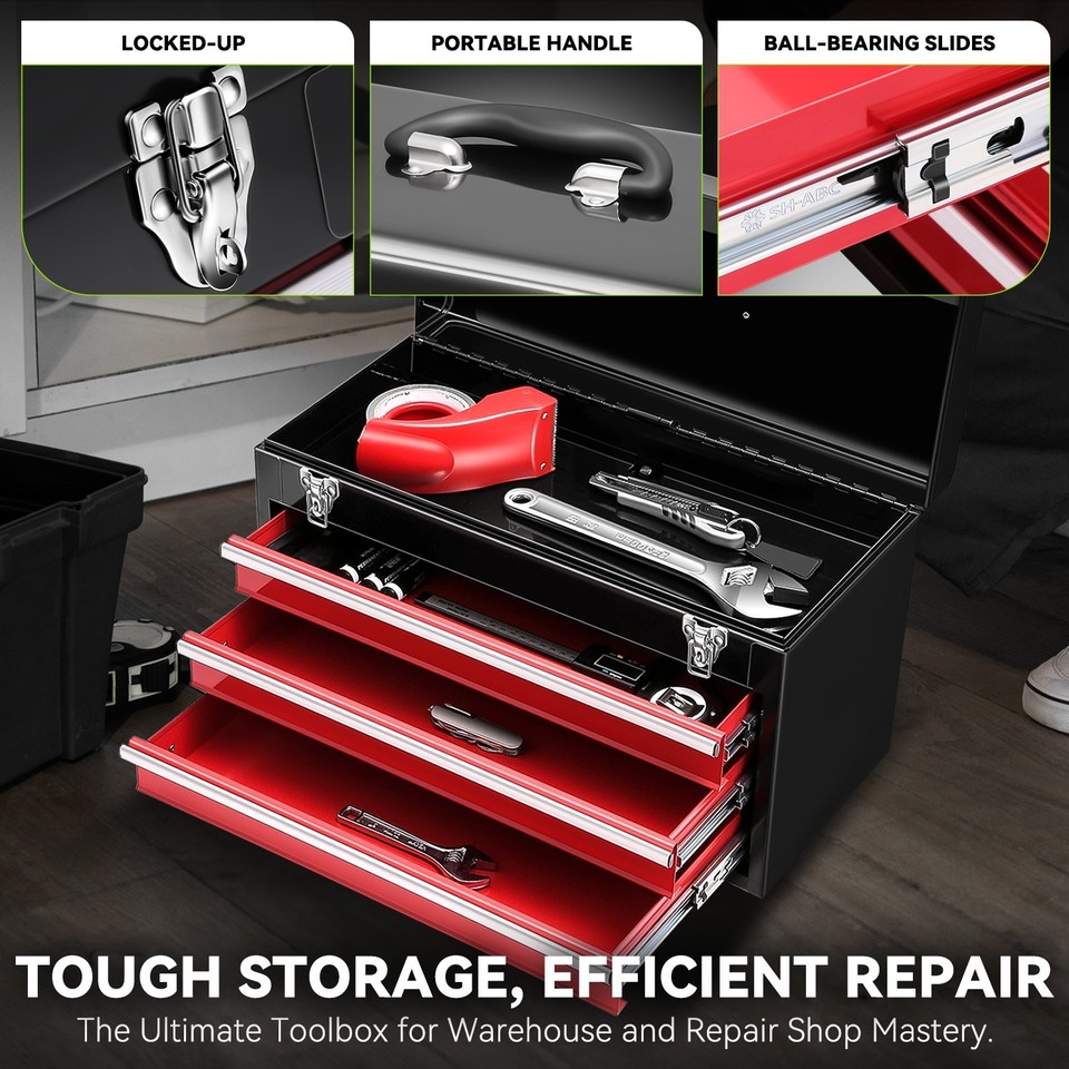 20" 3 Drawers Multiple Storage Tool Box Flat Top Steel Portable Hand ...