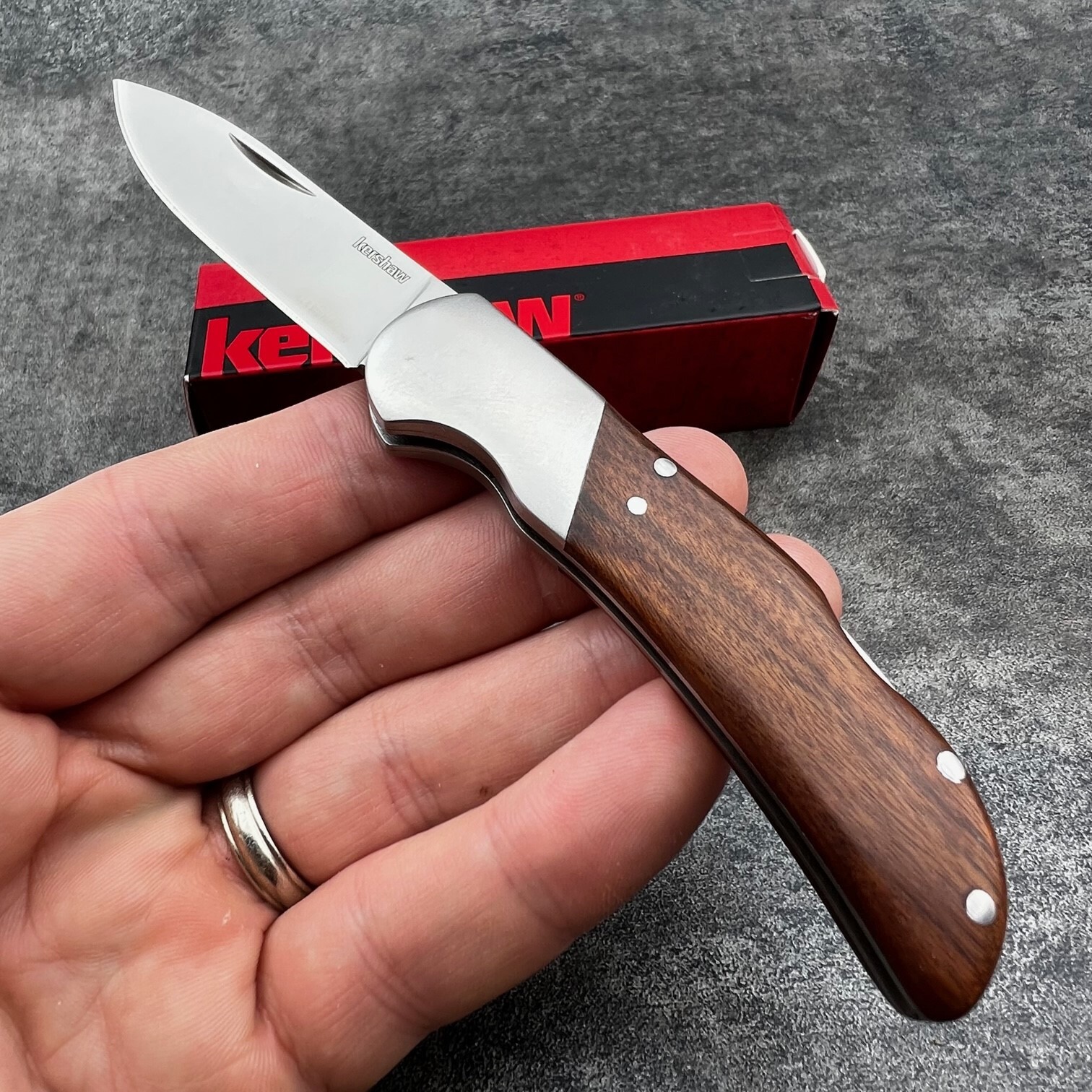 Kershaw Genuine Brown Wood Handles Small Folding Blade Lockback Pocket ...