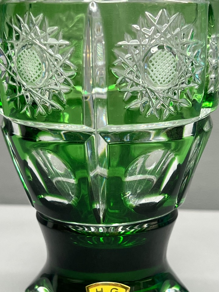 Gmundner H.G. Austria Bleikristall Vase Green Emerald to Clear Hand Cut ...