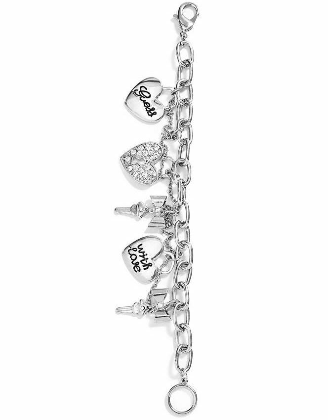 Guess Key & Heart Crystal Charm Bracelet SILVER~With Love~ | eBay