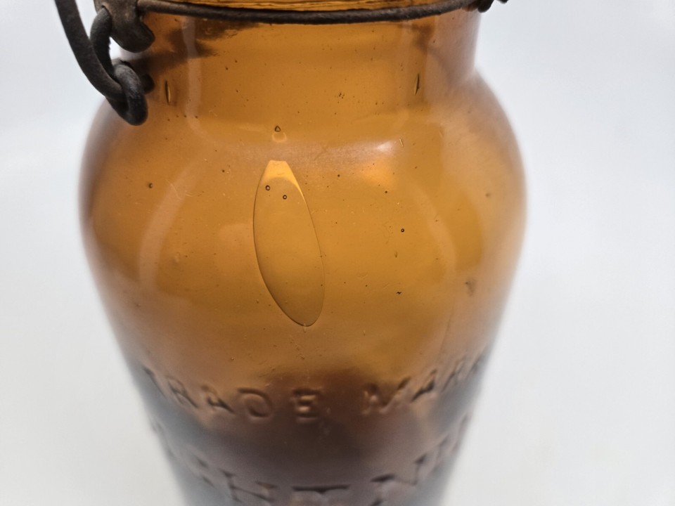 Antique amber quart Jar Trade Mark Lightning / Matching Amber Lid. | eBay