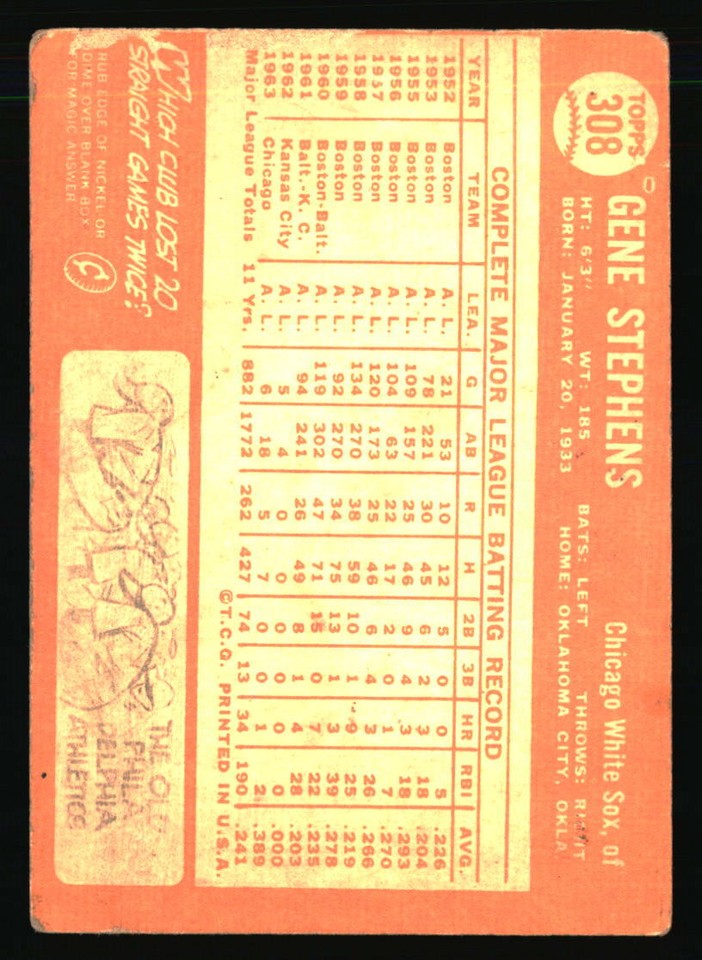 Gene Stephens 1964 Topps #308 Baseball Card | eBay