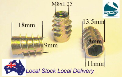 Qty 10 M8 Type E Wood Timber Threaded Insert Zinc Steel Alloy Inserts ...
