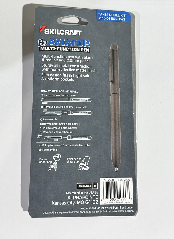 Skilcraft B3 Aviator Multi Function pen 071503217998 3 in 1 Pen Pencil ...