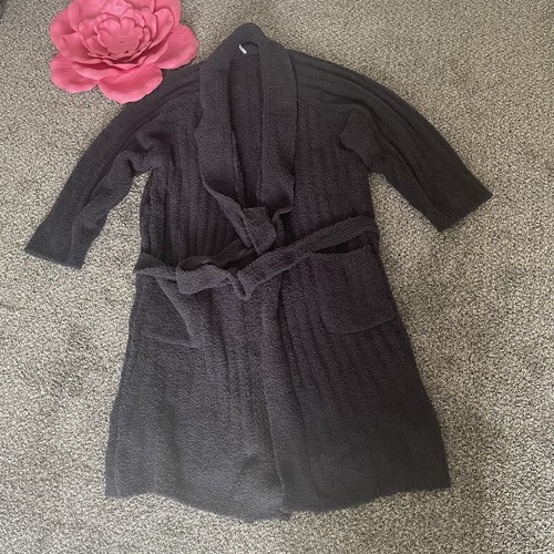 POTTERY BARN Womens Sz Large Cozy Ribbed Robe Charcoal Belted *Sold Out ...