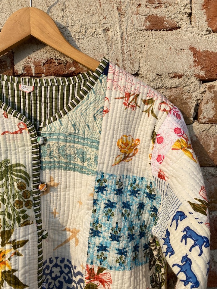 White Quilted Cotton Patchwork Jacket Handmade Cotton Jacket Women's ...