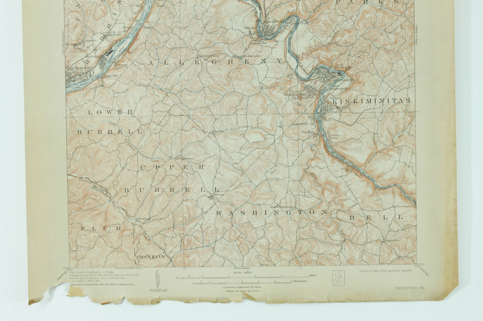 Freeport Quadrangle Pennsylvania Vintage US Interior Geological Survey ...