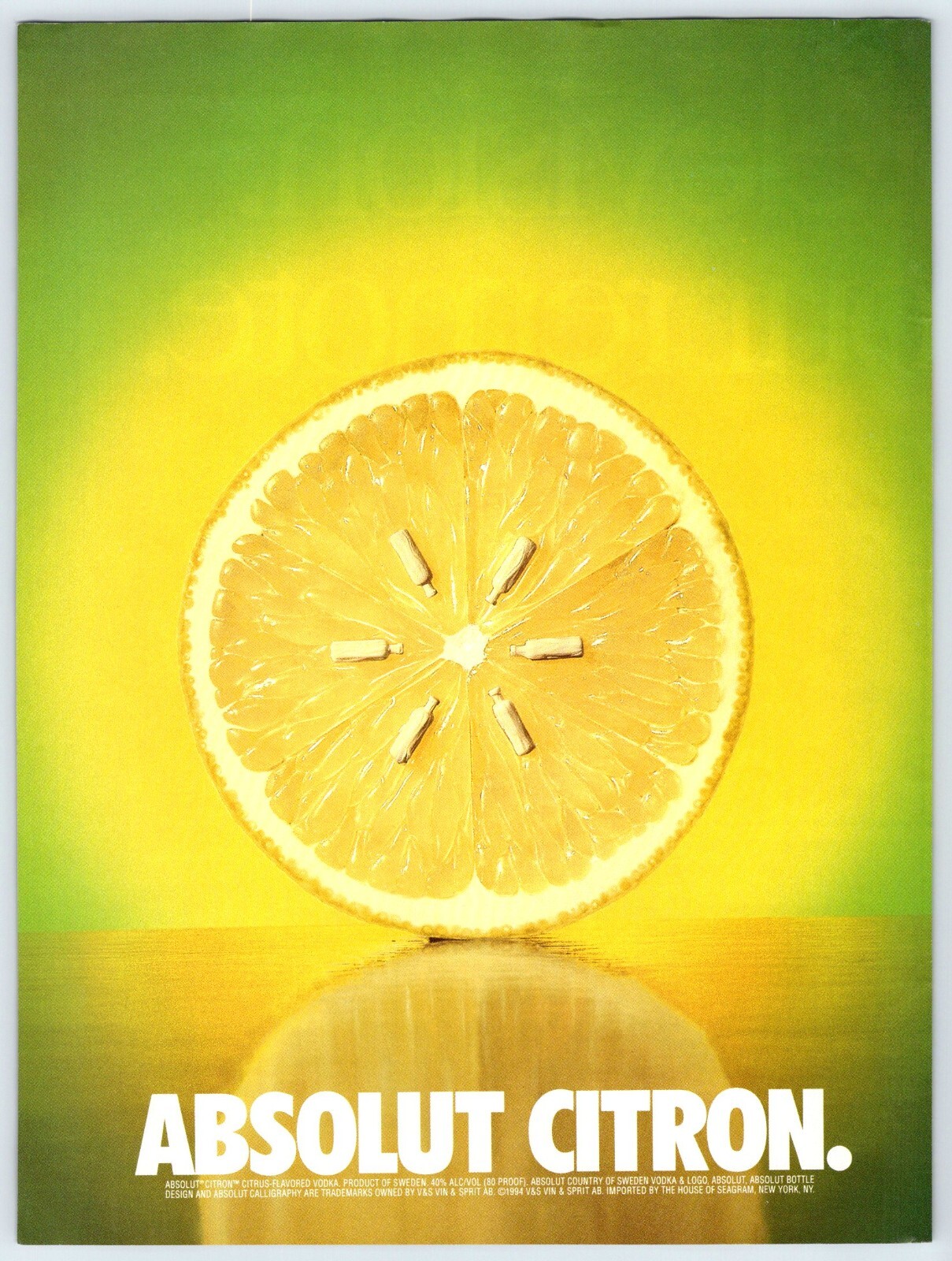 1994 ABSOLUT CITRON ABSOLUT VODKA Vintage 8"X11" Magazine Ad 1990's ...