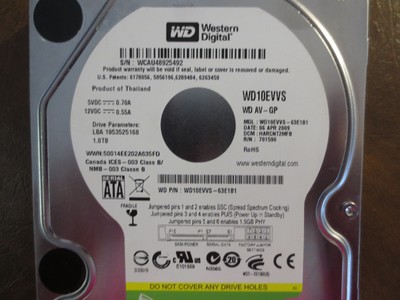 Western Digital WD10EVVS-63E1B1 DCM:HARCNT2MFB 1.0TB 3.5" Sata Hard ...