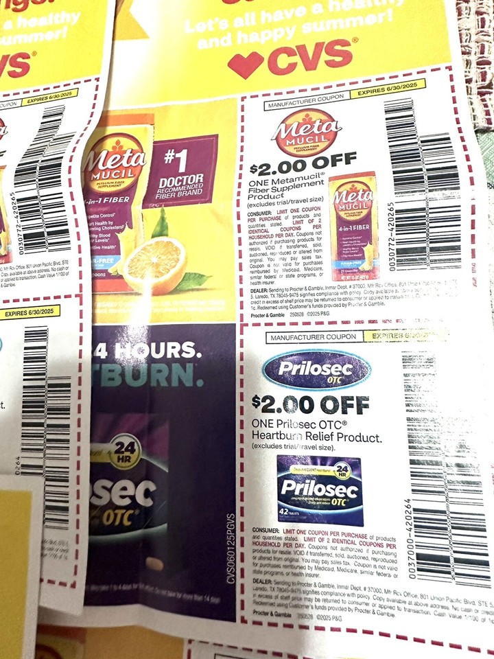 Meta Music & Prilosec OTC Heartburn $2 Off x 8=$16 coupons 6/30/2025 ...