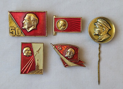 Lenin Soviet badges vintage Set 5x USSR Communist pin lot CPSU Space ...