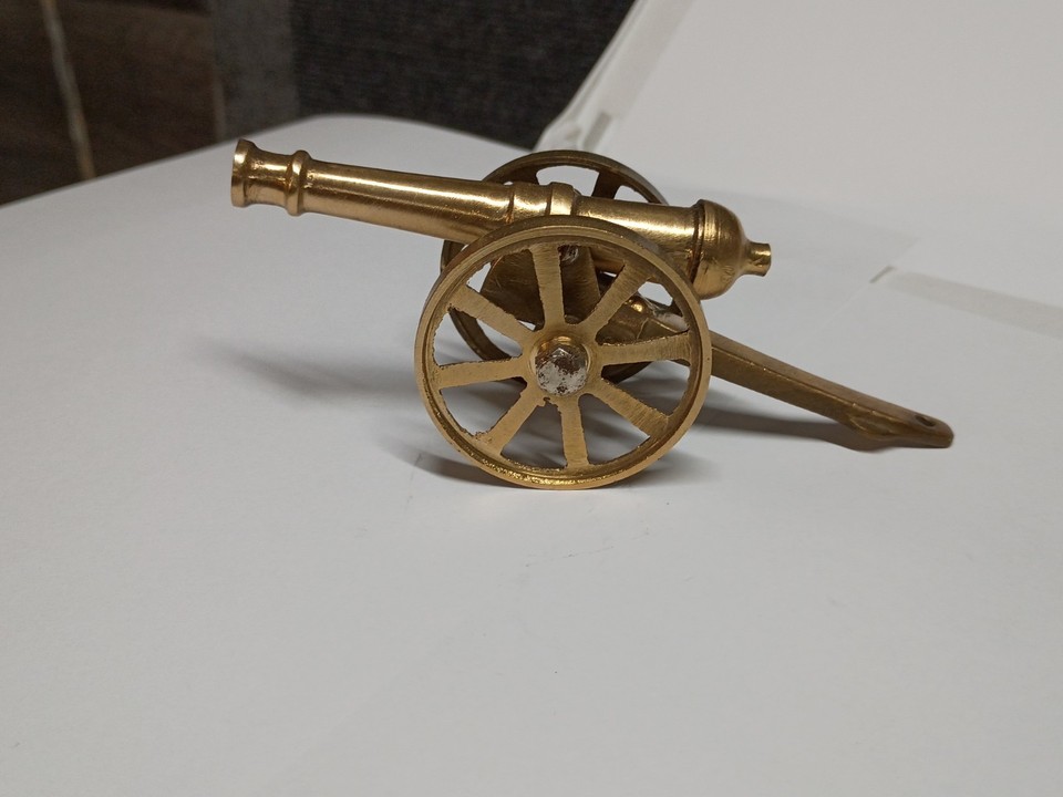 Vintage Brass Cannon on spinning wheels barrel moves up and down | eBay