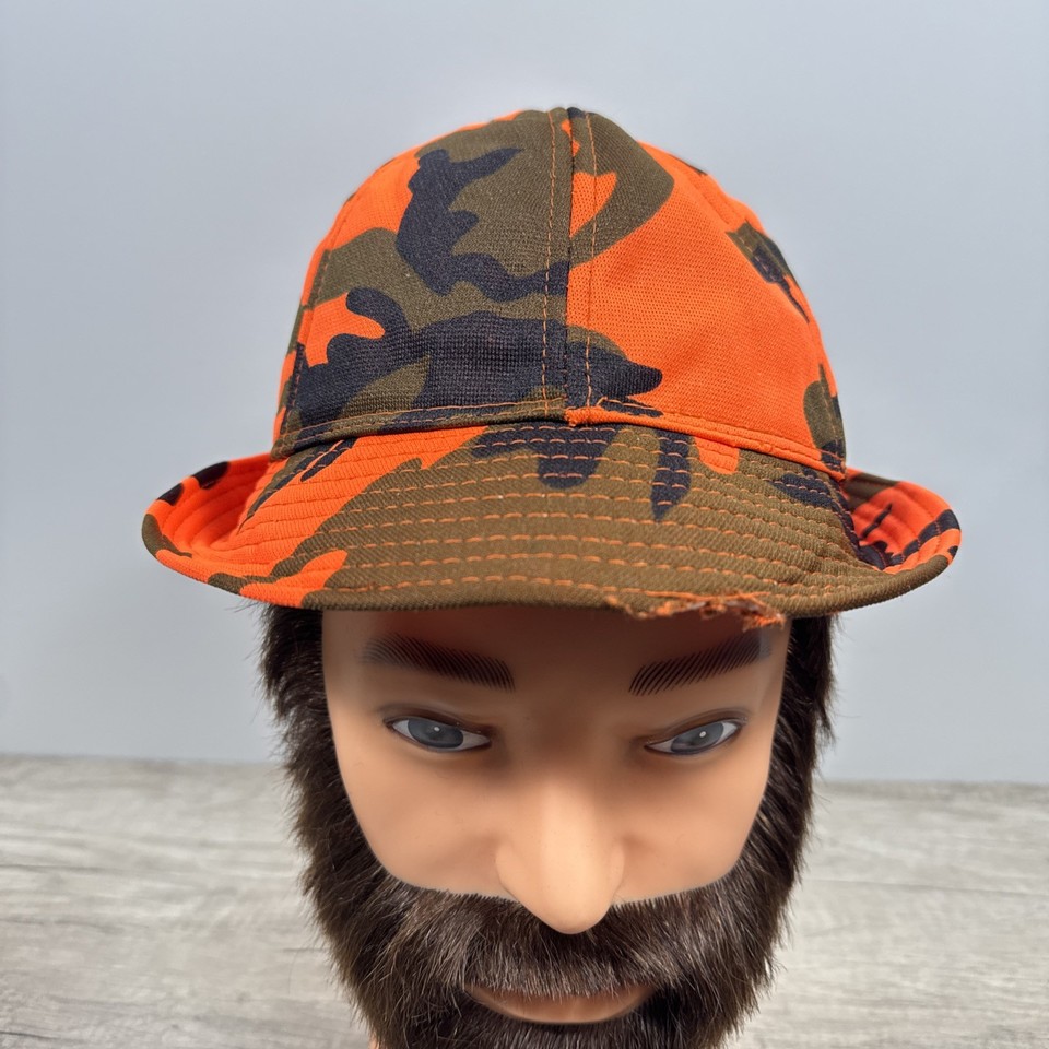 VTG S Orange Camo Jones Hunting Bucket Fedora Hat Insulated Ear Flaps ...