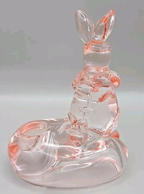 Pink Glass Standing Bunny Rabbit Easter Taper Candle Holder Egg Shaped ...
