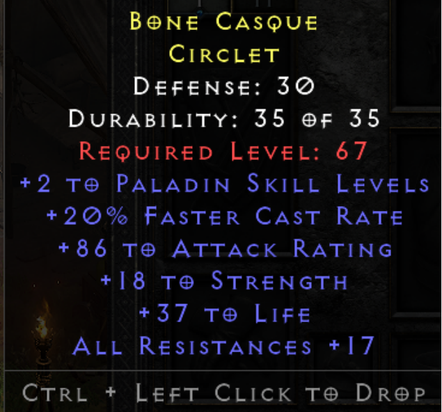 D2r rare pally circlet 2skills 20fcr 86ar 18str 37life 17all res-non ladder sc 20626709293| eBay