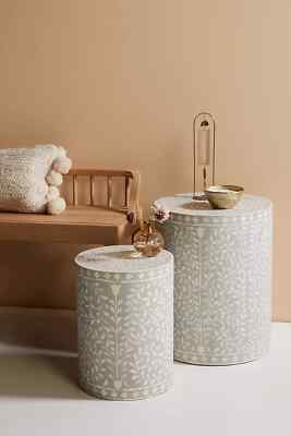 Anthropologie Scroll Vine Inlay Drum Side Table | eBay