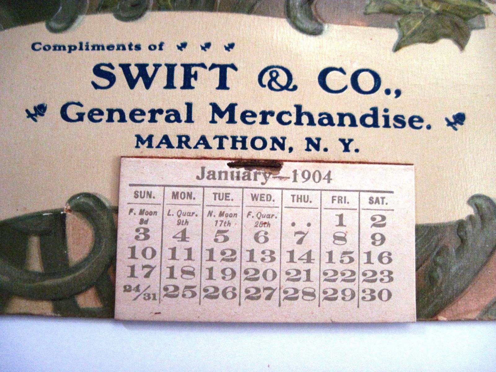 1904 Gorgeous Die Cut Ad Calendar for "Swift & Co." w/ Girl Wearing ...