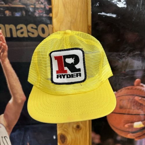 Vintage Ryder Rental Trucker hat cap yellow mesh 80s patch snapback ...